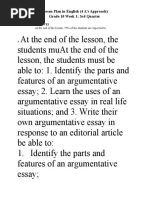 Detailed Lesson Plan in Argumentative Writing Techniques 1 | PDF | Argument | Cognition