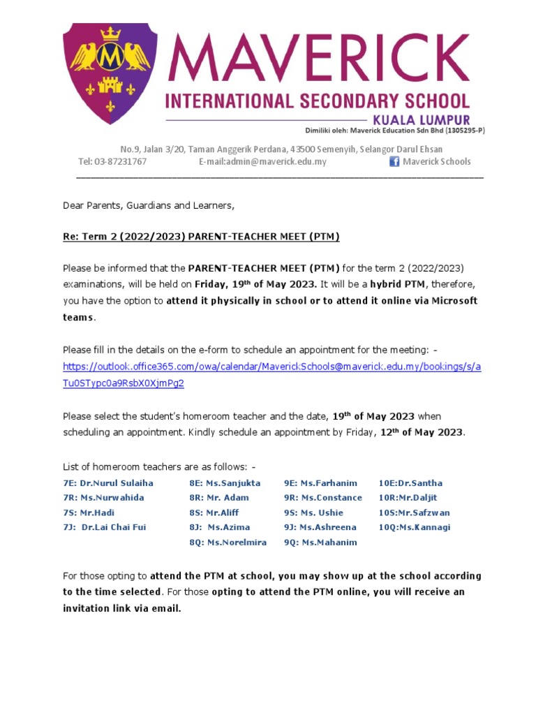 Circular - Term 2 - 2023 - PTM | PDF