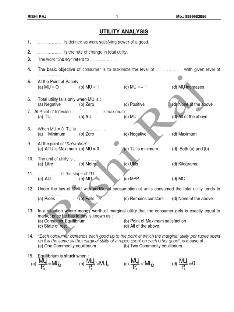 Analysis of Key Concepts in Consumer Behavior and Utility Theory | PDF ...