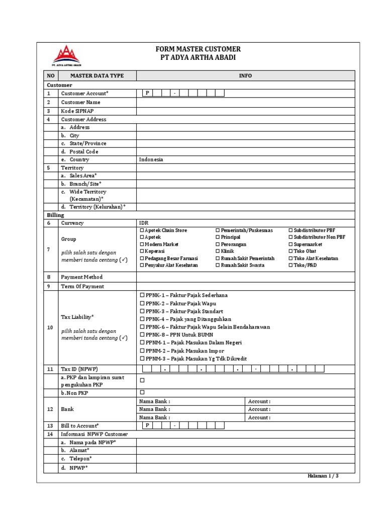 Form Master Customer Terbaru (2).pdf | PDF