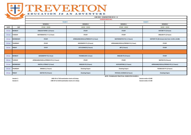 June Examination Timetable 2023 Grade 8 and 9 | PDF