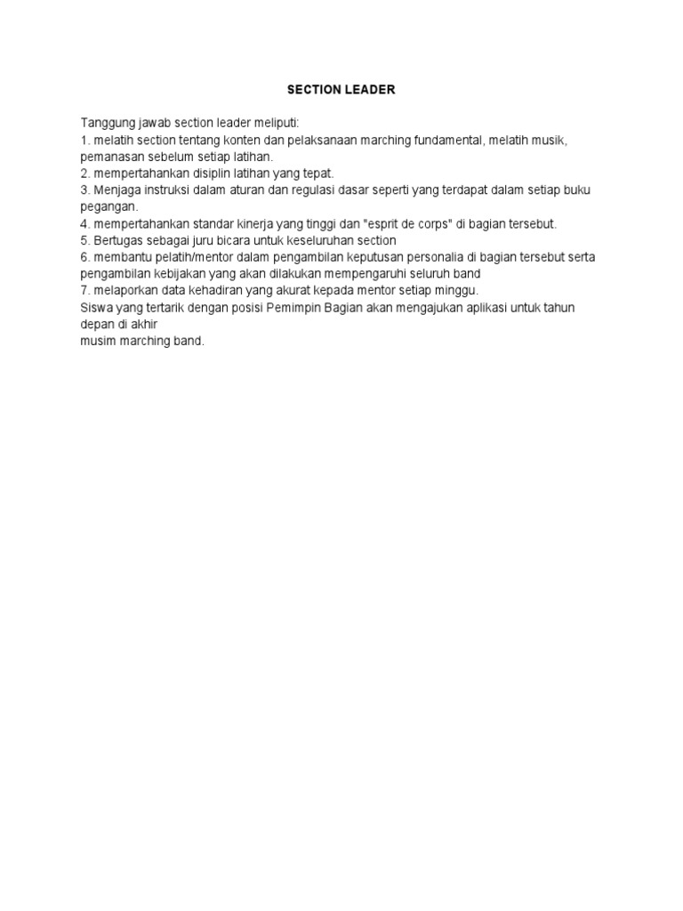 Tugas dan Tanggung Jawab Section Leader | PDF