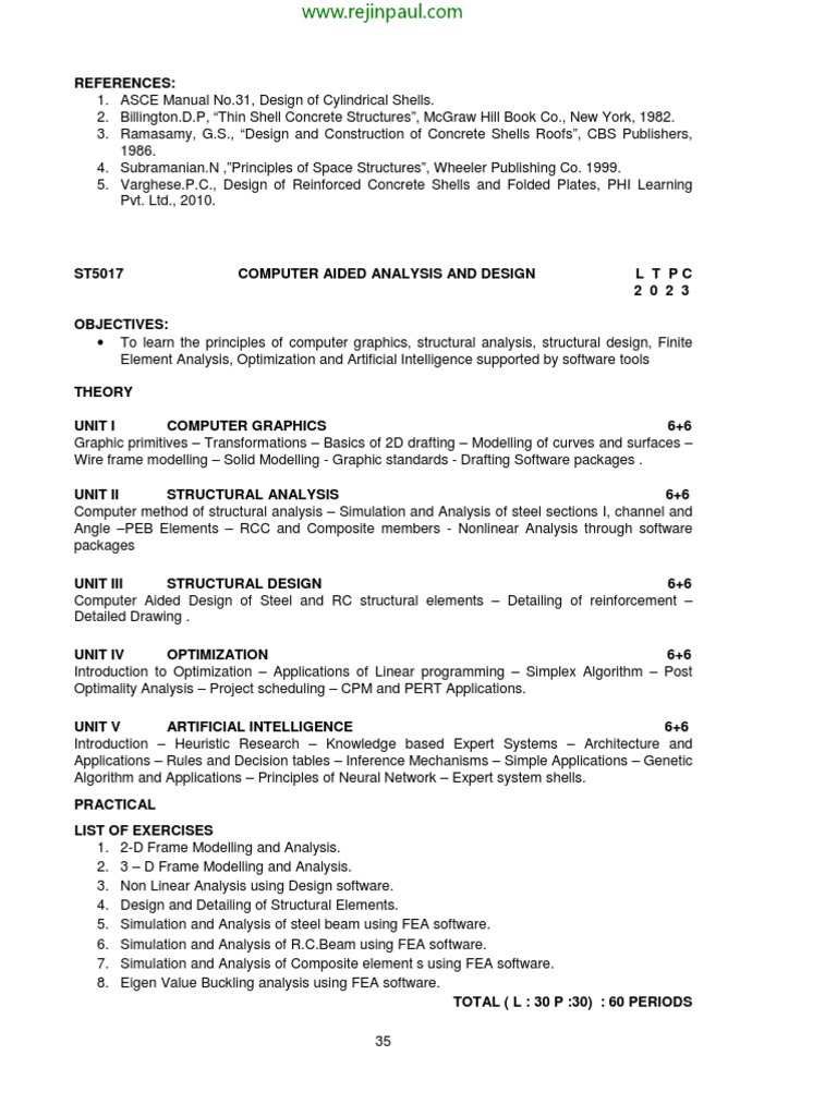ST5017 Syllabus | Download Free PDF | Computer Aided Design | Structural Analysis
