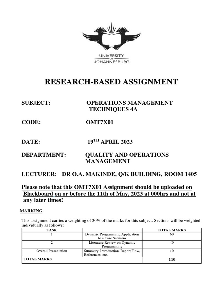Omt7x01 Research-Based Assignment PDF | PDF | Reliability Engineering | Dynamic Programming