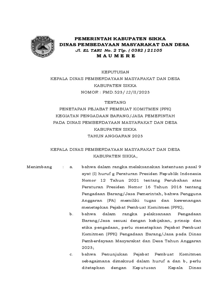 SK PPK Tahun 2023 | PDF