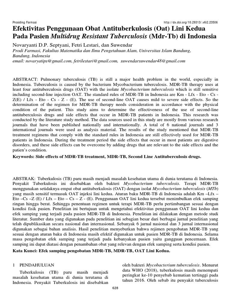 Efektivitas Penggunaan Obat Antituberkulosis (Oat) Lini Kedua | PDF