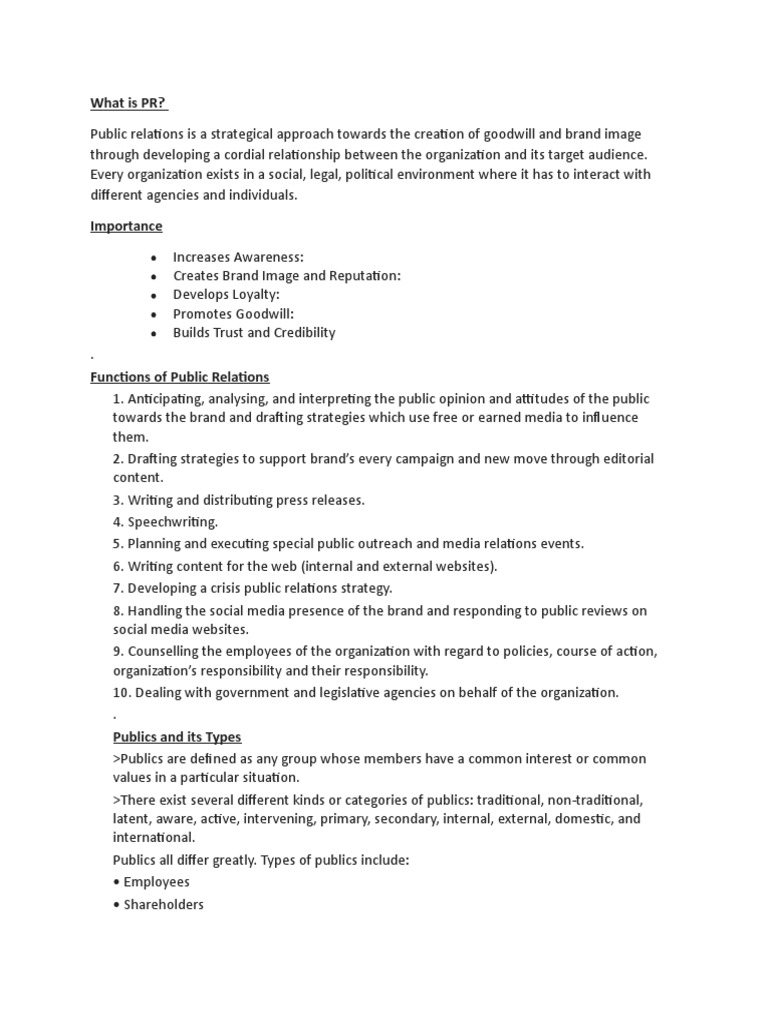 Public Relations Unit 1 | PDF