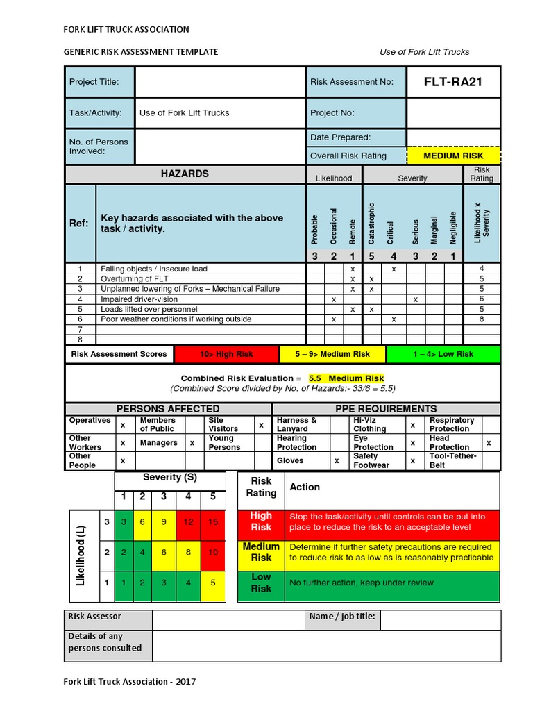 Generic Risk Assessment For Forklift | PDF | Forklift | Risk