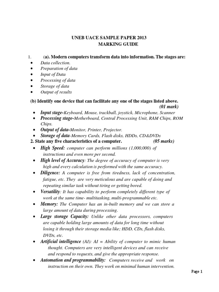 Uneb Subsidiary Ict S850 1 Marking Guide 2013 Ncdc Sample Pdf Pdf Computer File Computer