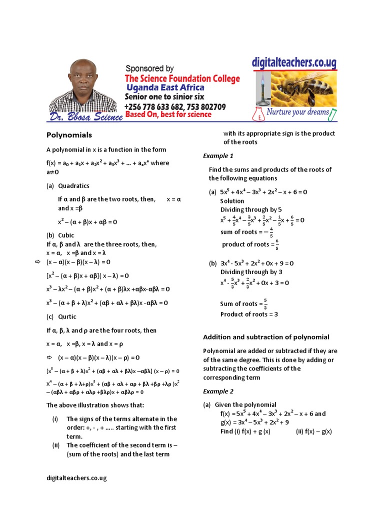 A Level Math Paper 1 Polynomials PDF | PDF | Factorization | Polynomial