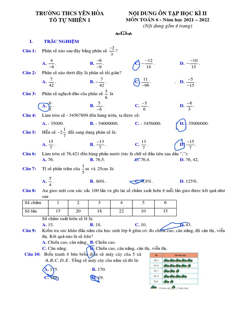 2021 2022 Toan 6 de Cuong CK2 THCS Yen Hoa | PDF
