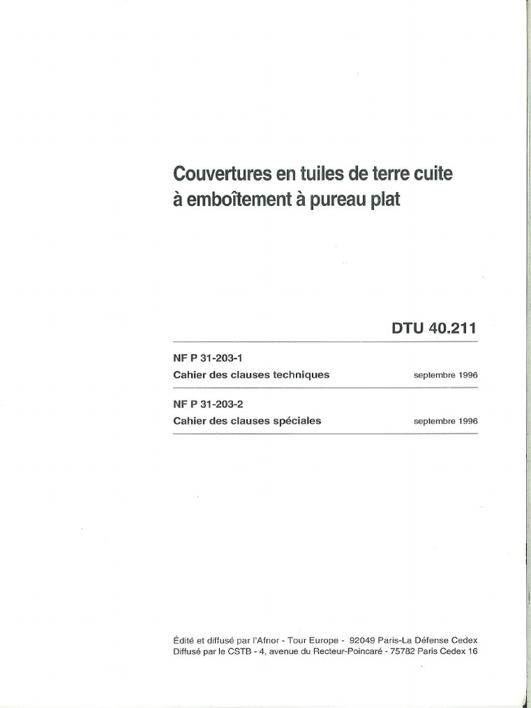 DTU 40-211 Tuile Terre Cuite À Pureau Plat | PDF