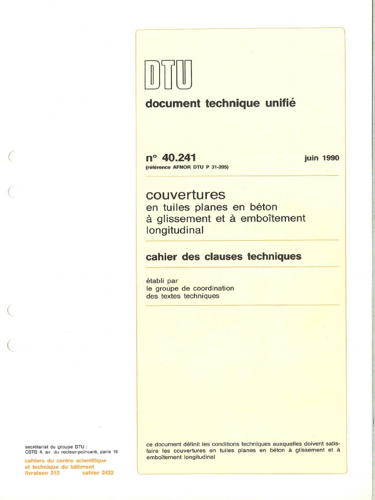 DTU 40-241 Tuile Béton Plane PDF | PDF