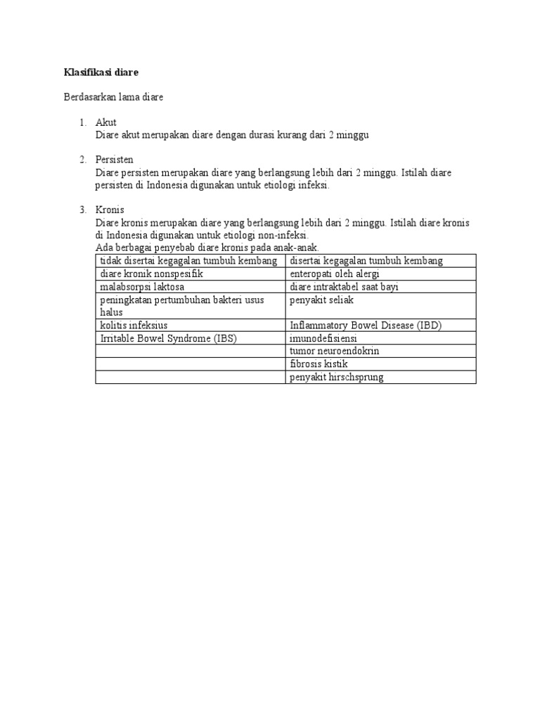 Klasifikasi Diare Akut, Persisten, Kronis | PDF