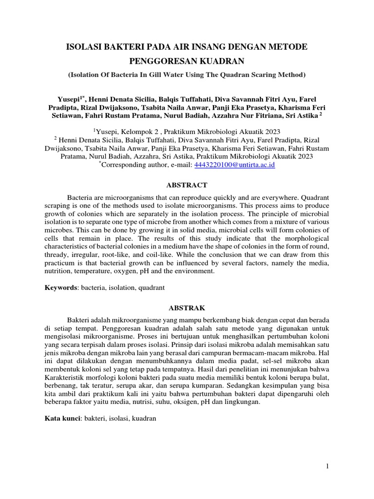 Isolasi Bakteri dari Air Insang Ikan | PDF