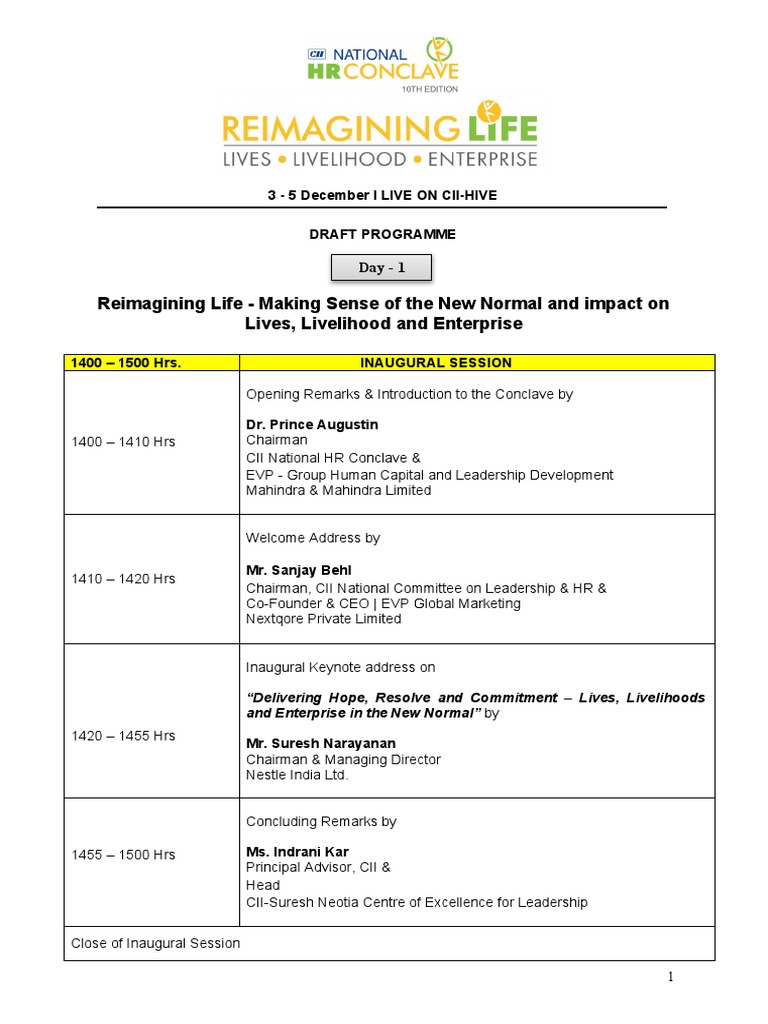 10th CII National HR Conclave Programme | PDF | Human Resource ...