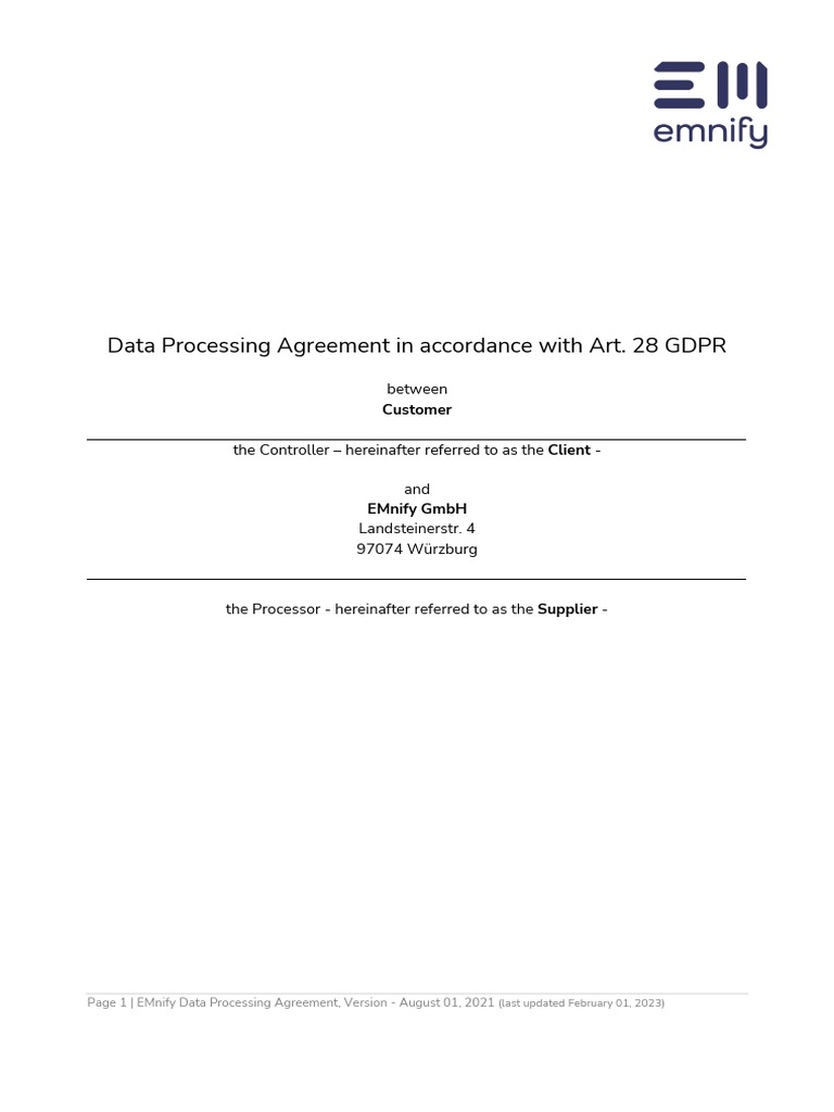 EMnify GDPR Data Processing Agreement | PDF | Access Control | Disaster Recovery