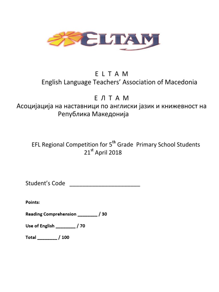EFL Competition for 5th Graders | PDF | Easter