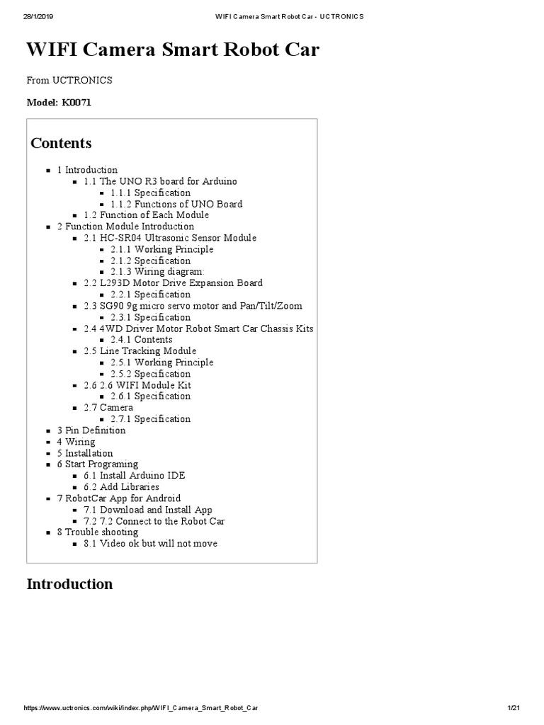 WIFI Camera Smart Robot Car - UCTRONICS | PDF | Arduino | Ultrasound