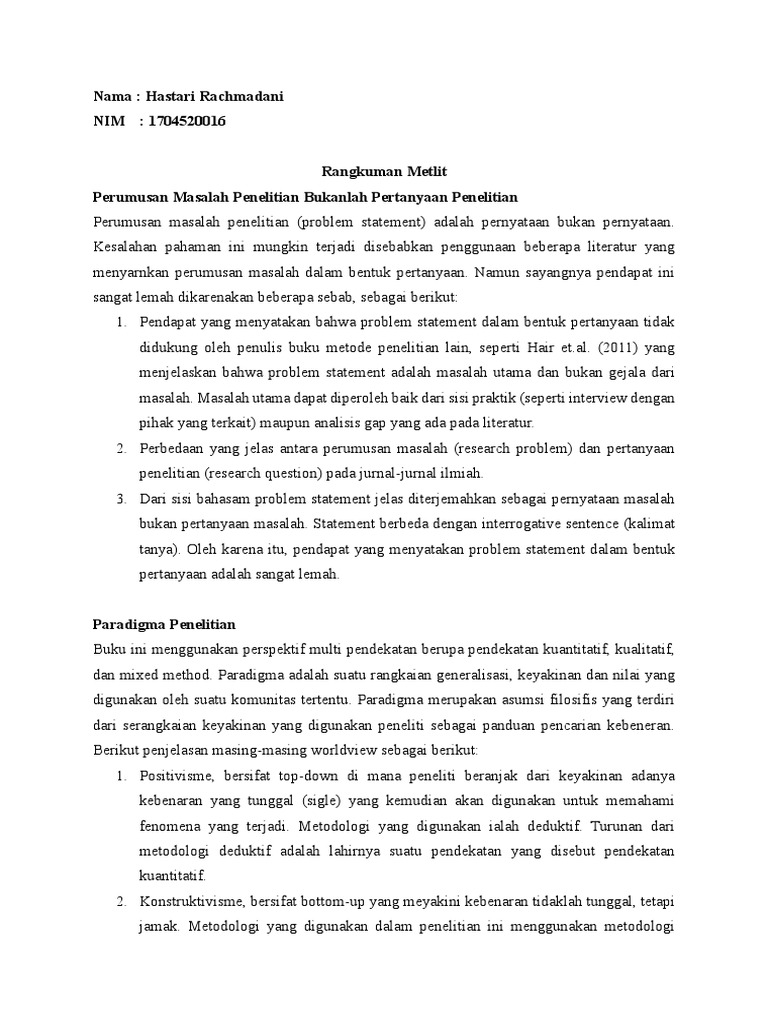 Hastari Rachmadani_Rangkuman Metodologi Penelitian | PDF