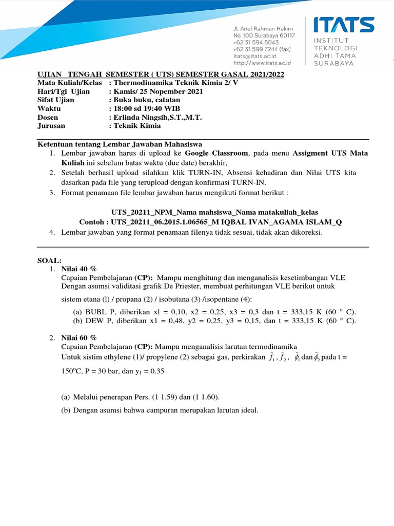 Thermodinamika Teknik Kimia 2 - V - UTS PDF | PDF | Metode & Bahan Ajar | Sains & Matematika
