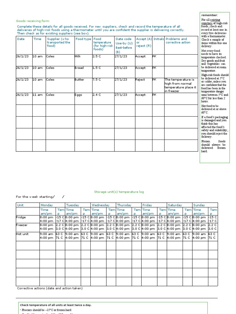 Goods Receiving Form: Remember | PDF | Thermometer | Cooking