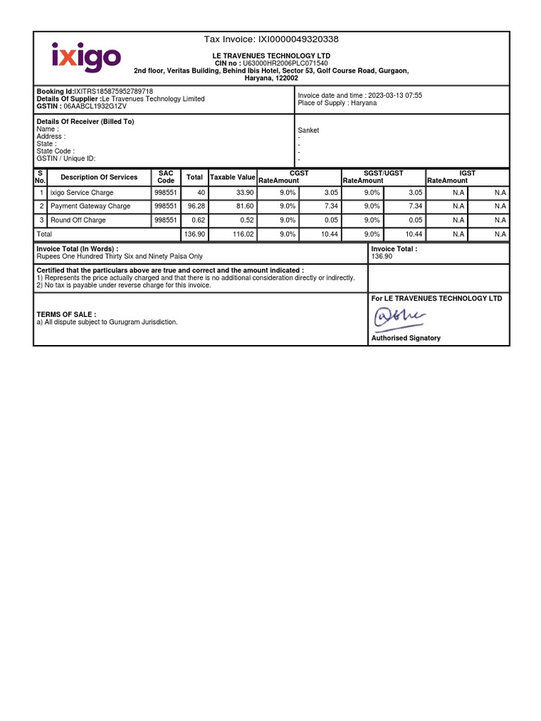 Invoice IXITRS185875952789718 | PDF | Invoice | Government Finances