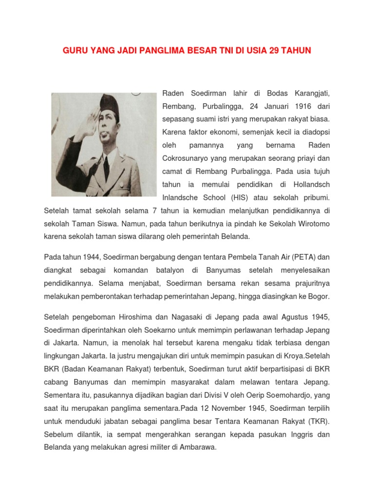 Jenderal Soedirman: Panglima TNI Muda | PDF