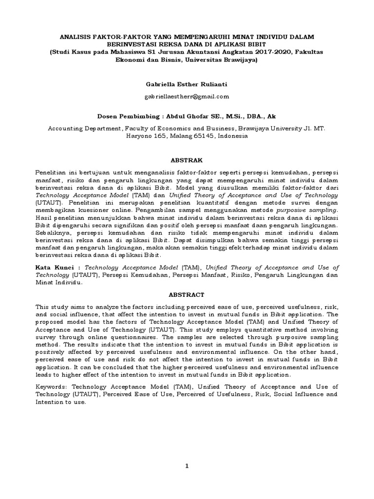 Analisis Faktor-Faktor Yang Mempengaruhi Minat Individu Dalam | PDF