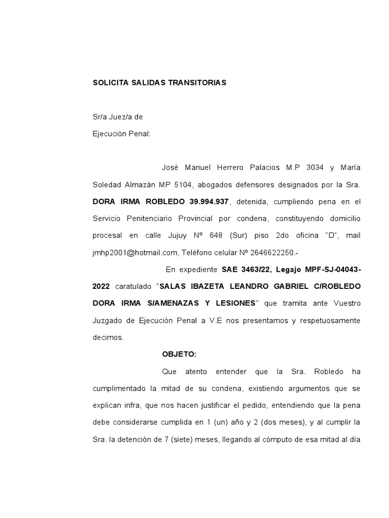 Solicita Salidas Transitorias | PDF | Derecho penal | Castigos