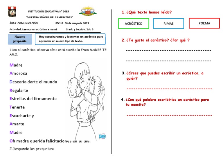 Acróstico para Mamá en Primaria | PDF
