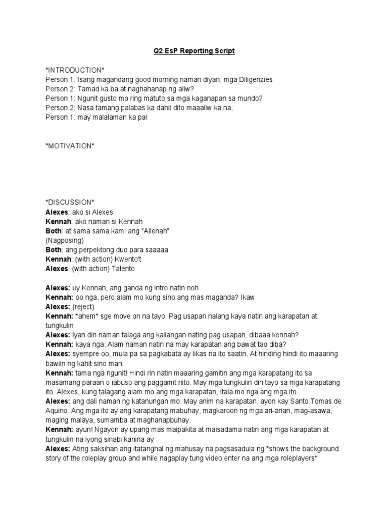 Q2 EsP Reporting Script | PDF