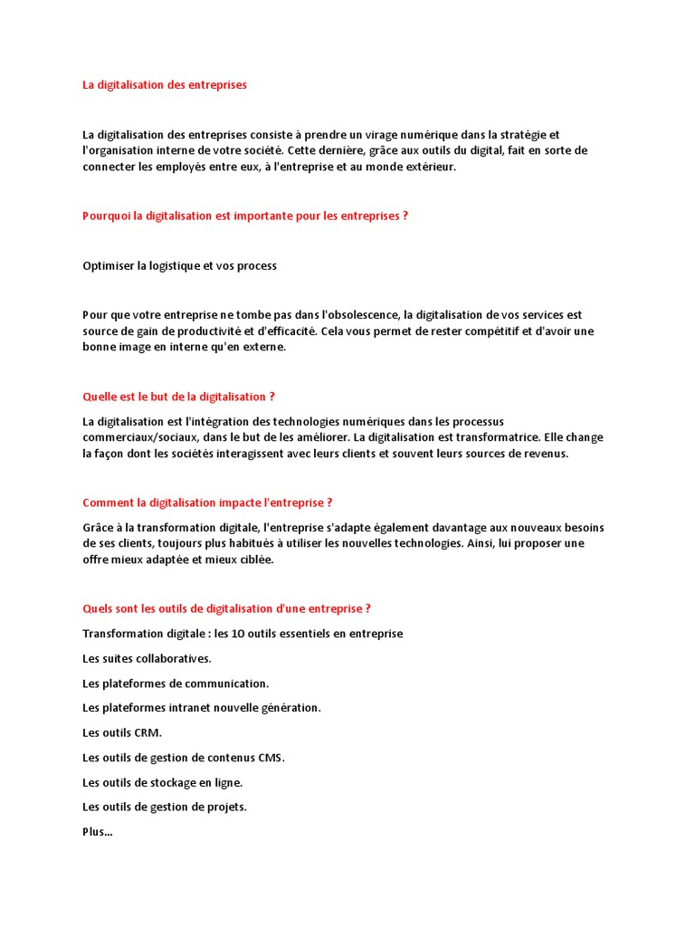 La Digitalisation Des Entreprises | PDF