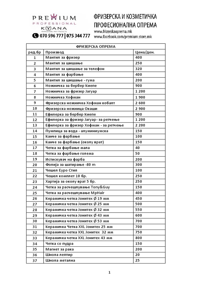 PREMIUM Cenovnik Frizerski 2019 | PDF