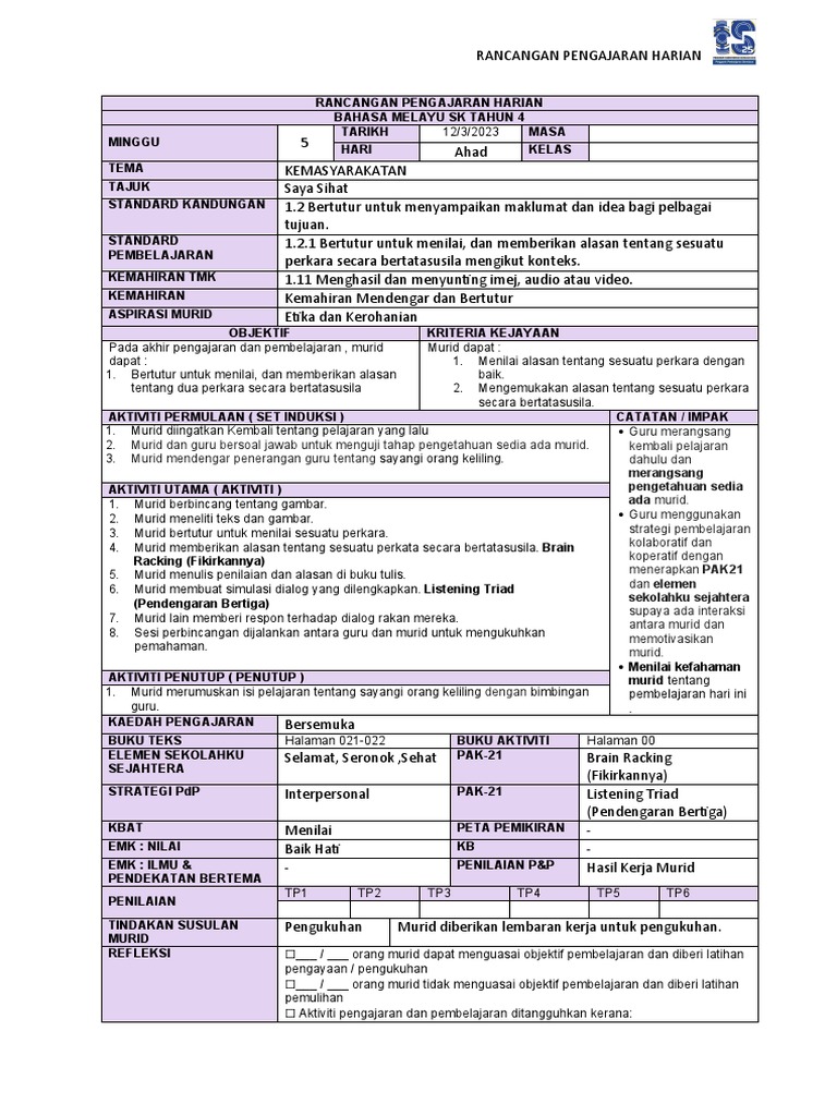 RPH Minggu 5 BM SK THN 4 2023 by Cikgu Gorgeous | PDF | Karier ...