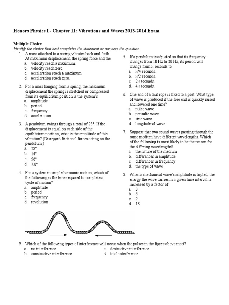 Chapter 11 - Vibrations and Waves Test 13-14 | PDF | Waves | Frequency