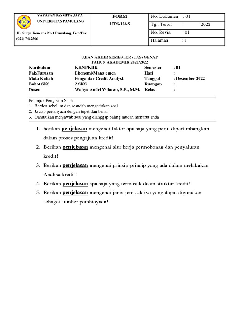 UAS Pengantar Credit Analyst | PDF