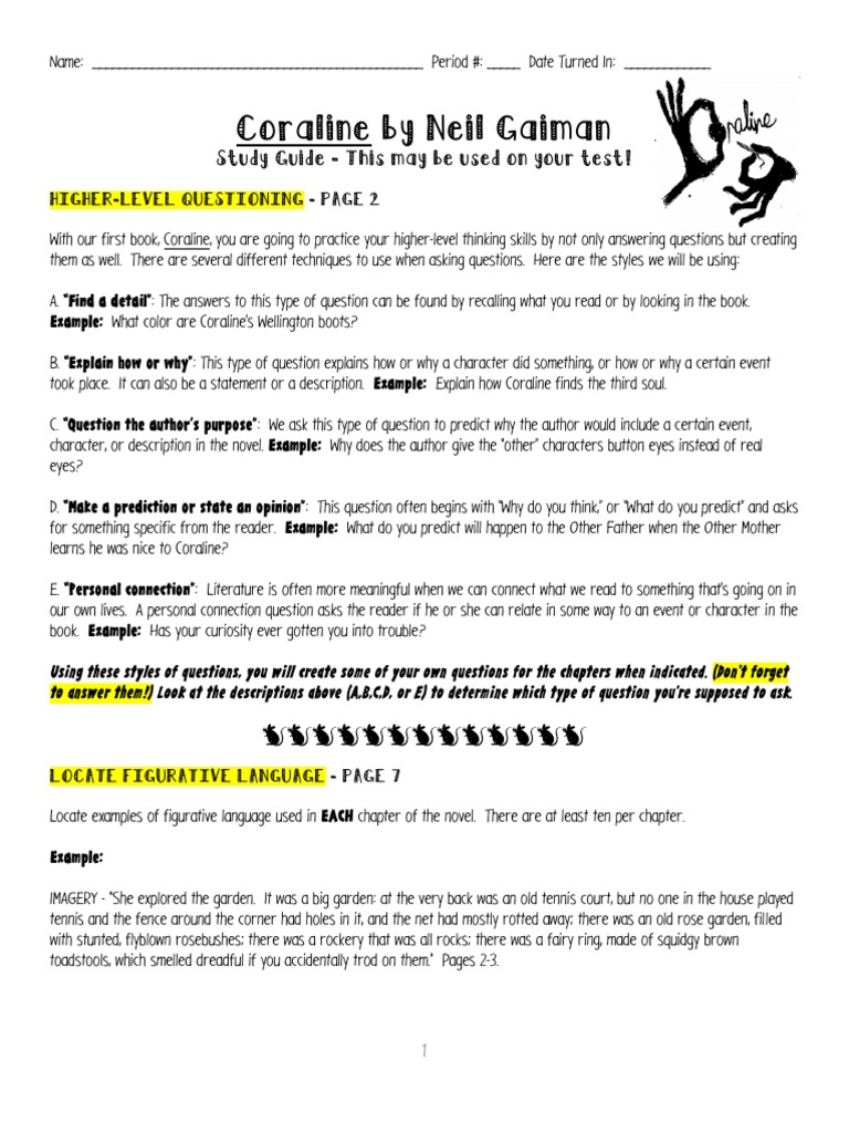Coraline Study Guide 1 | PDF | Question