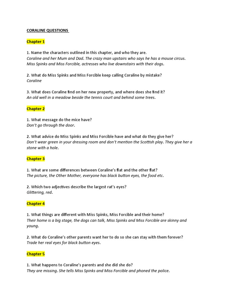 Coraline Questions | PDF
