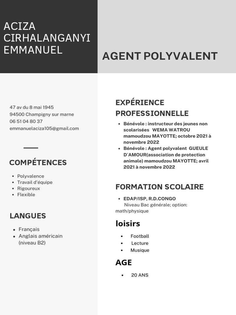 Profil d'Agent Polyvalent Bilingue et Bénévole | PDF