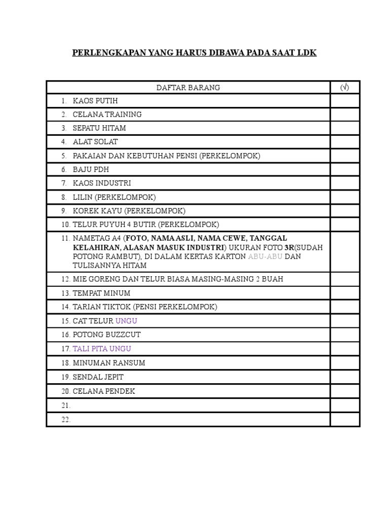 Perlengkapan Yang Harus Dibawa Pada Saat LDK | PDF