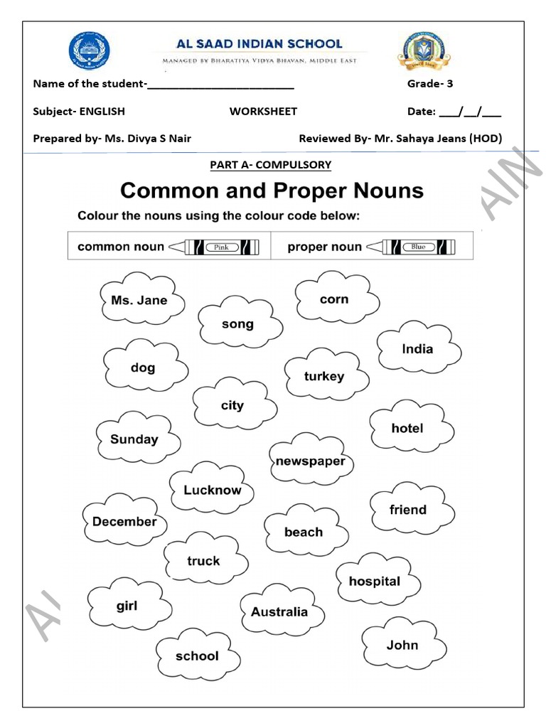 Grade 3 English Worksheet on Nouns | PDF