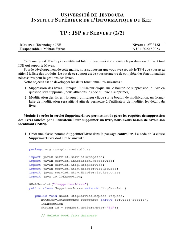 Gestion des livres avec JSP et Servlet | PDF | Informatique