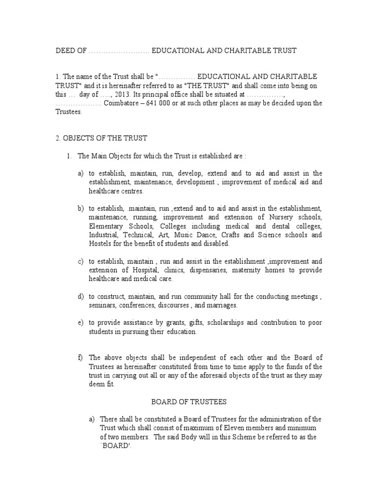 Draft Trust Deed Gopu | PDF | Trust Law | Banks