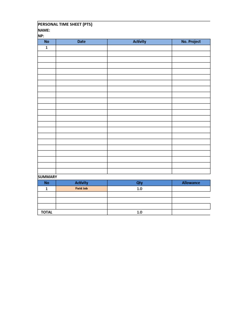 Personal Time Sheet Template | PDF