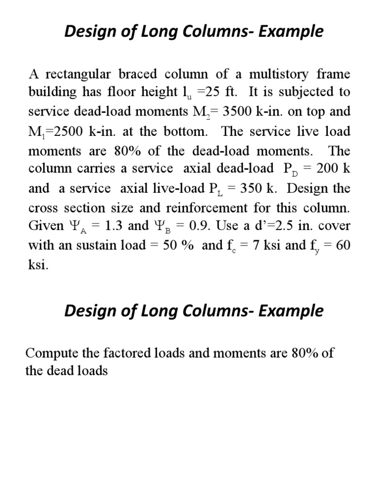 Slender Column Design Example | PDF | Column | Buckling