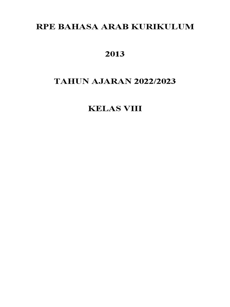 Rpe Bahasa Arab Kurikulum 2013 TAHUN AJARAN 2022/2023 Kelas Viii | PDF