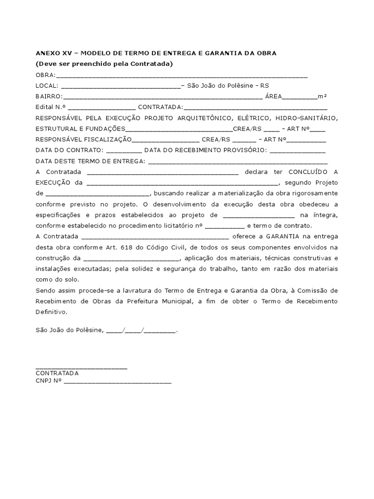 Modelo de Termo de Entrega de Obra | PDF