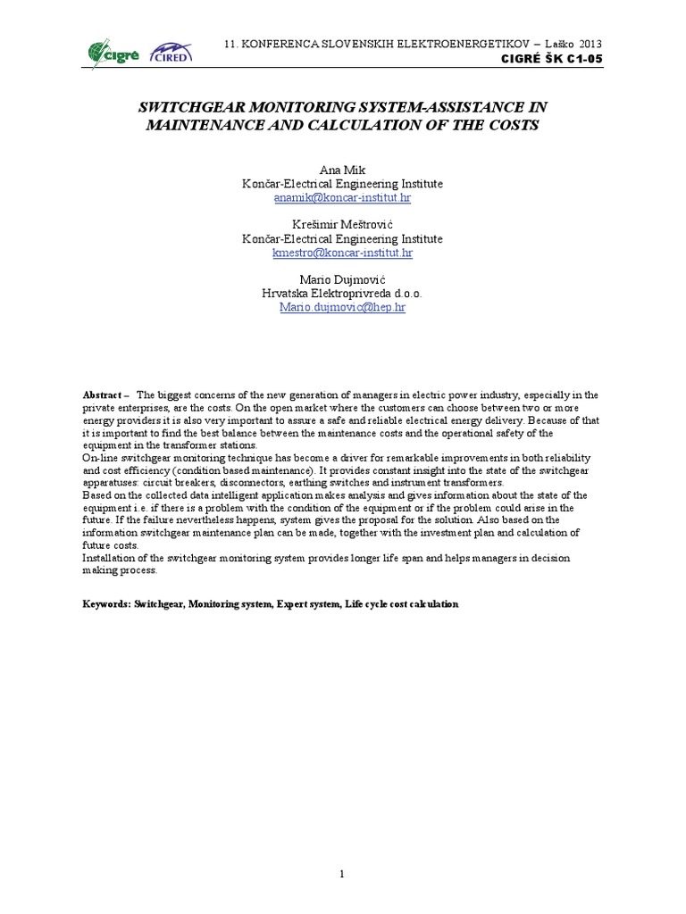 Switchgear Monitoring System Assistance | PDF | Electrical Substation ...