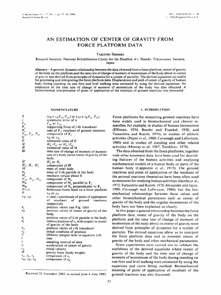 Estimating Center of Gravity Using Force Platform Data | PDF